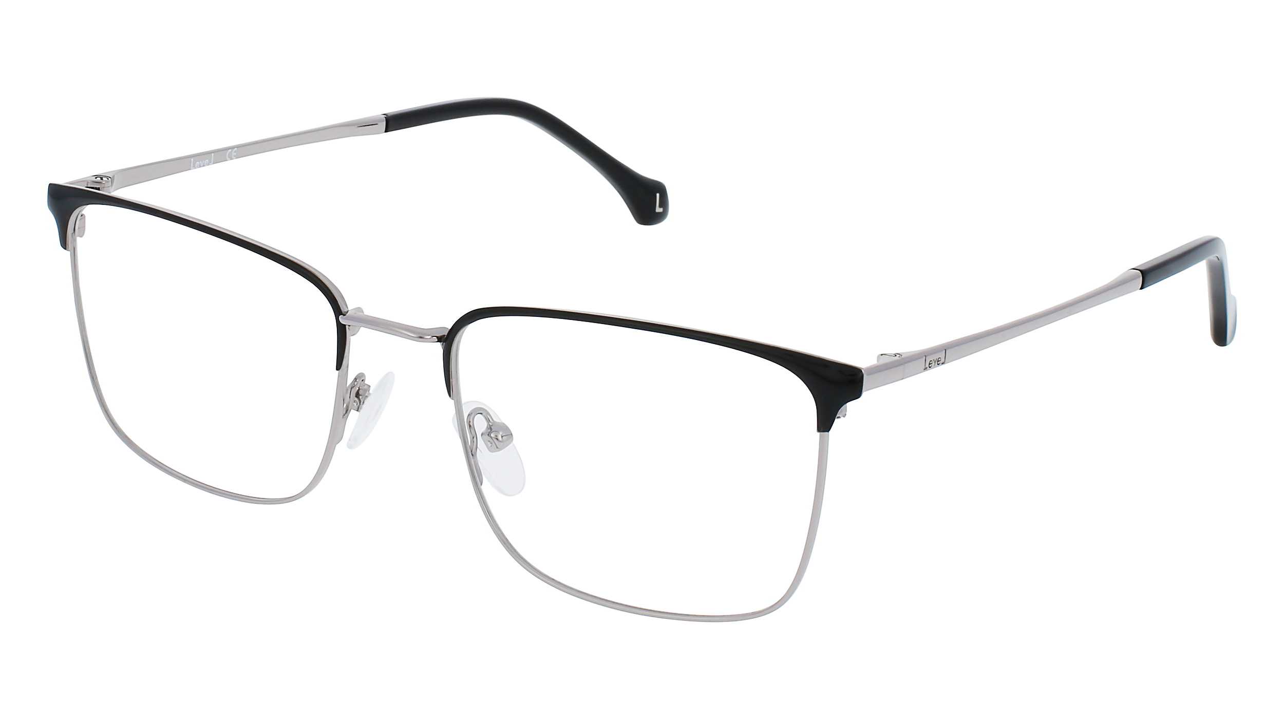 Eyeglasses LEVEL LE 2389 ARNO 55/19 Man Argent / Noir rectangle frames ...