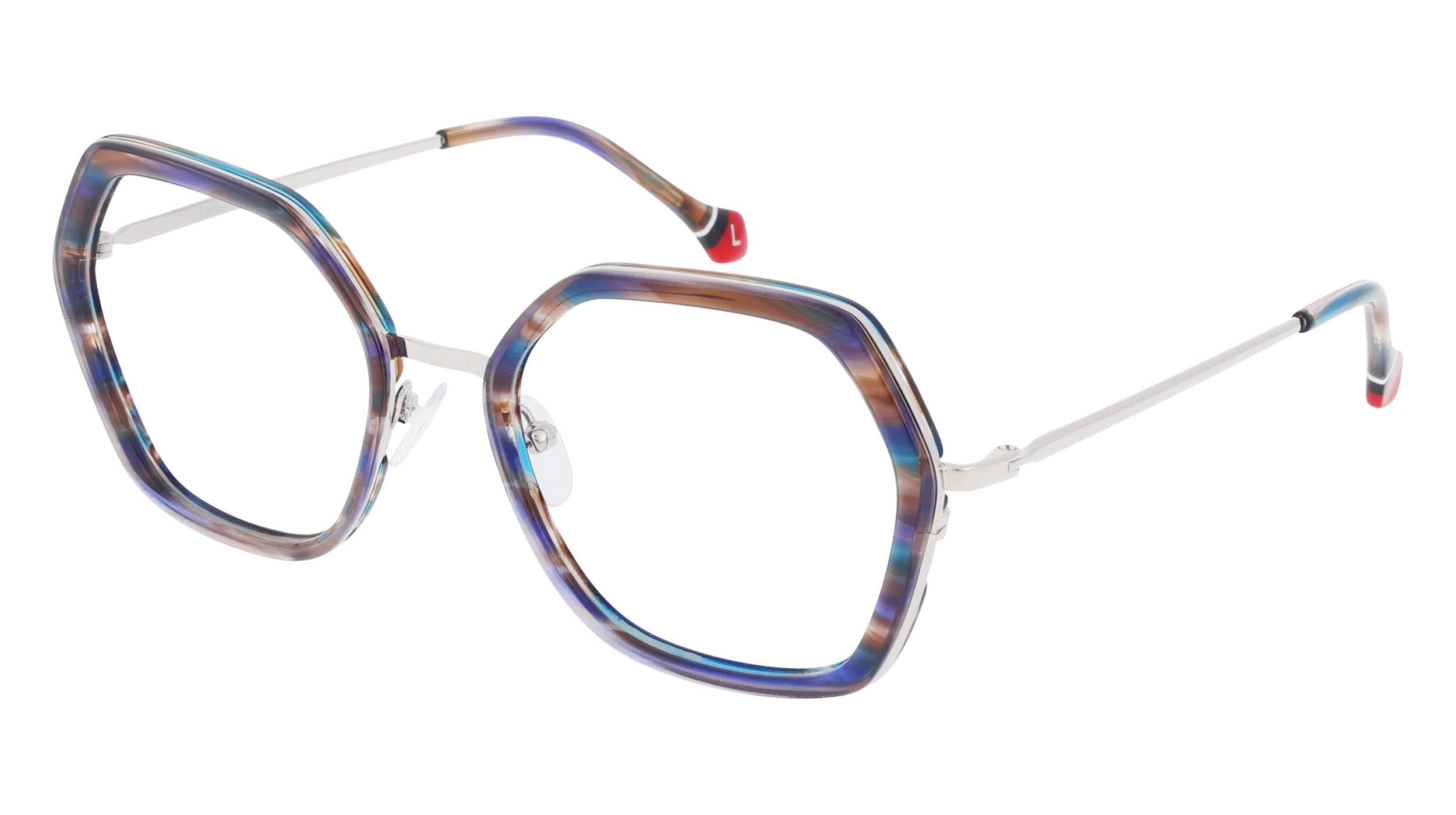 Lunettes de vue LEVEL LE 2483 GRBL 53/20 Femme Gris / Bleu Hexagonale ...