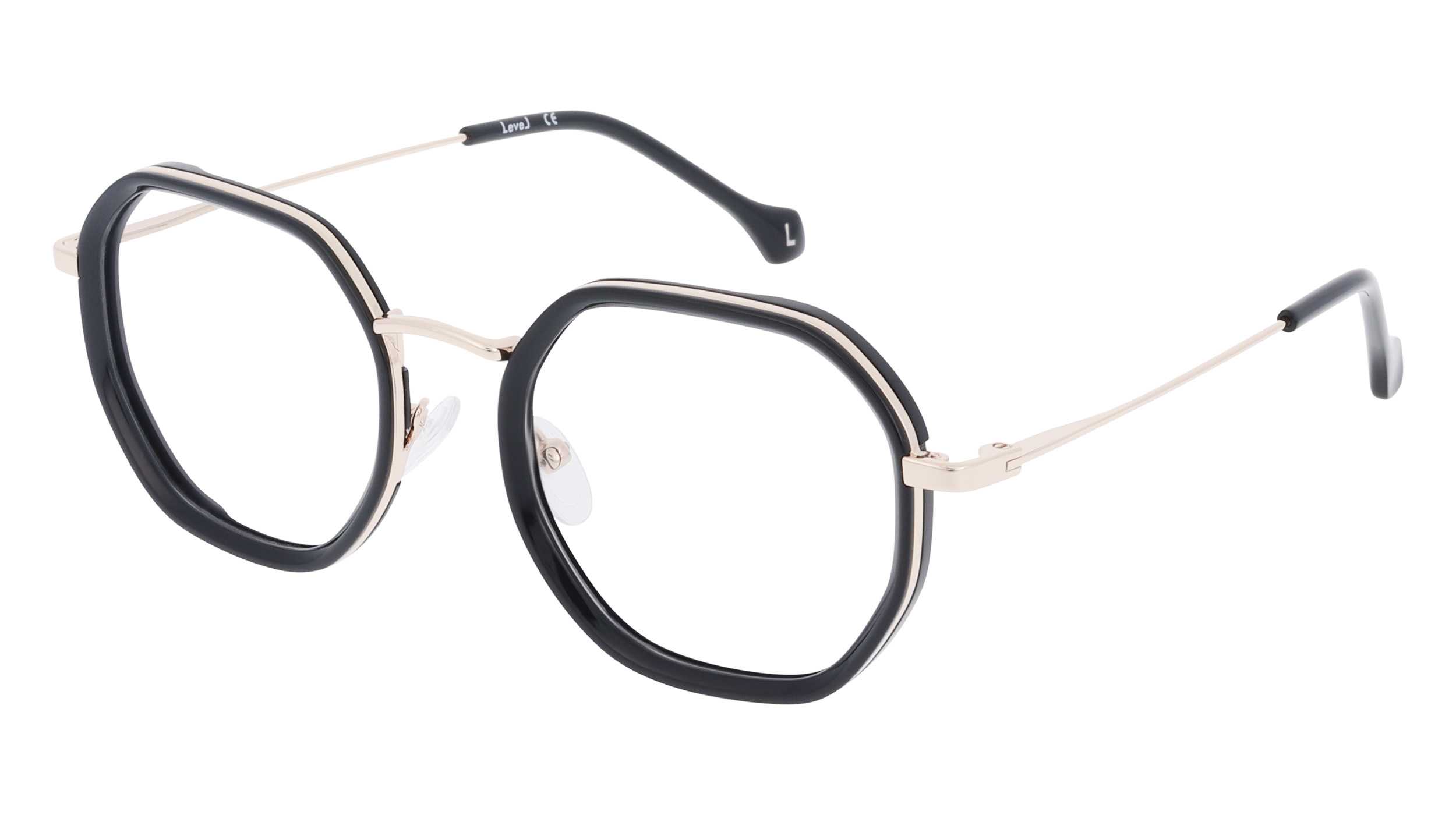 Eyeglasses LEVEL LE 2492 DONO 50/19 Unisex Doré / Noir Hexagonal Full ...